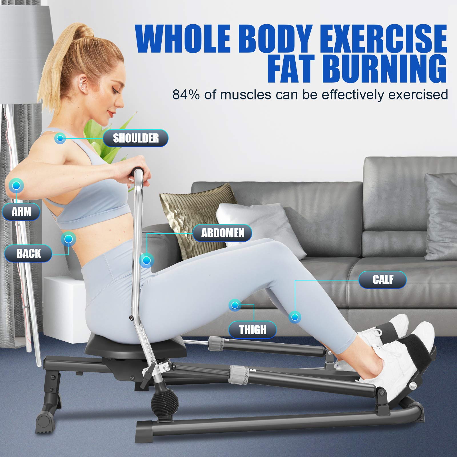 FUNMILY Rowing Machines for Home Use, Foldable Rowers, Exercise Equipment Cardio Training Fitness with 12 Level Smooth Hydraulic Resistance Black