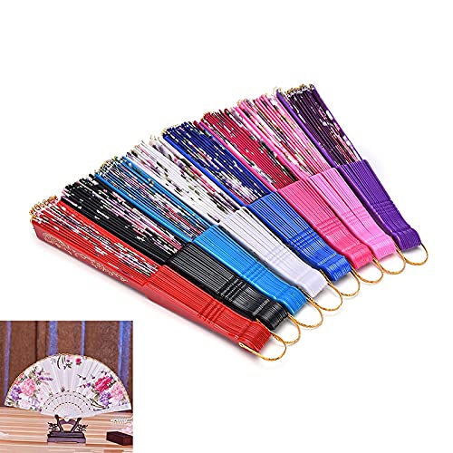 Folding Fan Dance Wedding Party Lace Silk Folding Hand Held Flower Pattern Fan Folding Fan Hand Fanc (Navy) (Rose)