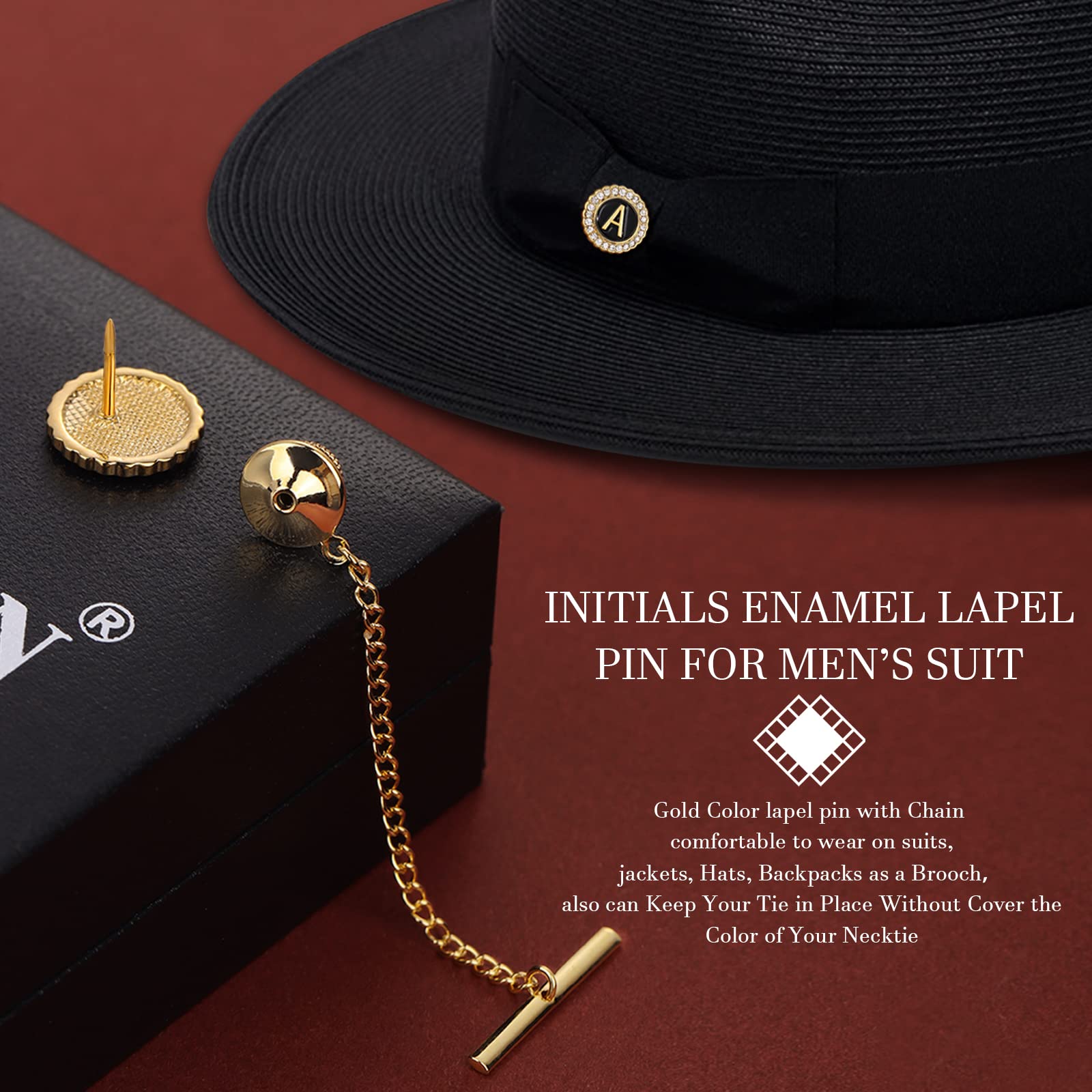 HAWSON Tie Clips for Men, Cufflinks for Men, Tie Tack & Lapel pins for Men, Suitable for Neckties and French Cuff or Dress Shirt Suits, Jewelry Box Packed, Initials Designed