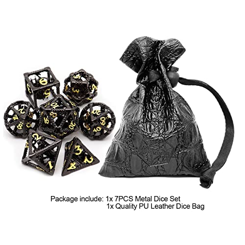 Haxtec Hollow Metal DND Dice Set 7PCs Flying Dragon Rainbow D&D Dice Set with Leather Dice Bag for Dungeons and Dragons TTRPG Gift