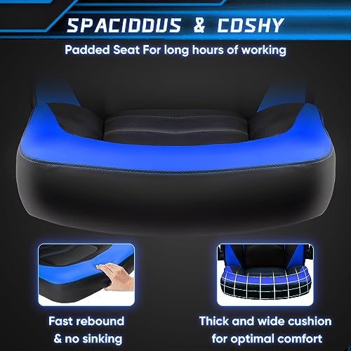 OLIXIS Ergonomic Office Computer Gaming Chair with Lumbar Support Flip-up Arms Adjustable Height PU Leather Swivel with Wheels, 25.98D x 25.39W x 41.73H, Blue