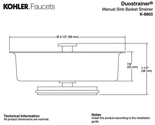KOHLER 48694 K8803-CP K803-CP Duostrainer Basket Strainer, Polished Chrome