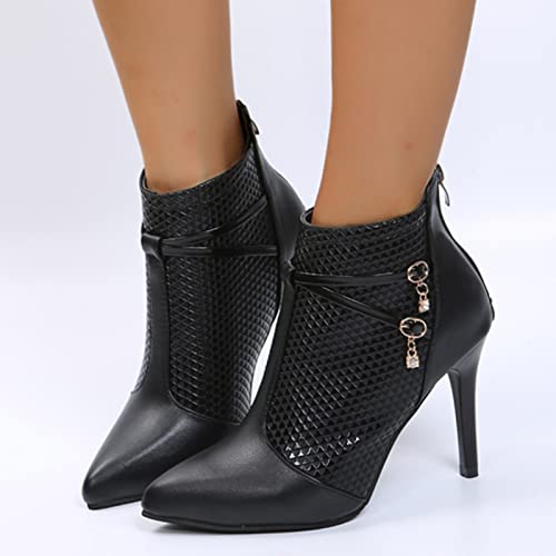 FASDNENDYS Saddle Shoes Women Ladies Fashion Solid Color Leather Back Zipper Pointed Toe Thin High Heel Booties High Heels Boots for Women Wide Black