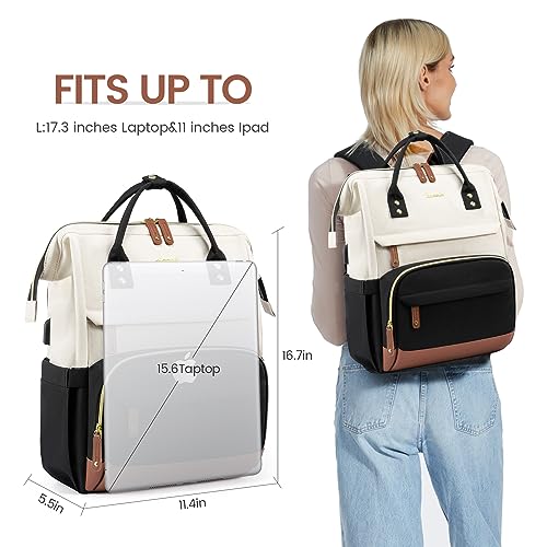 LOVEVOOK Laptop Backpack Purse for Women, Nurse Work Business Travel Backpack Bag, Wide Open Backpack, Lightweight Water Resistent Daypack with USB Charging Port, 15.6 inch, Beige-Black-Brown