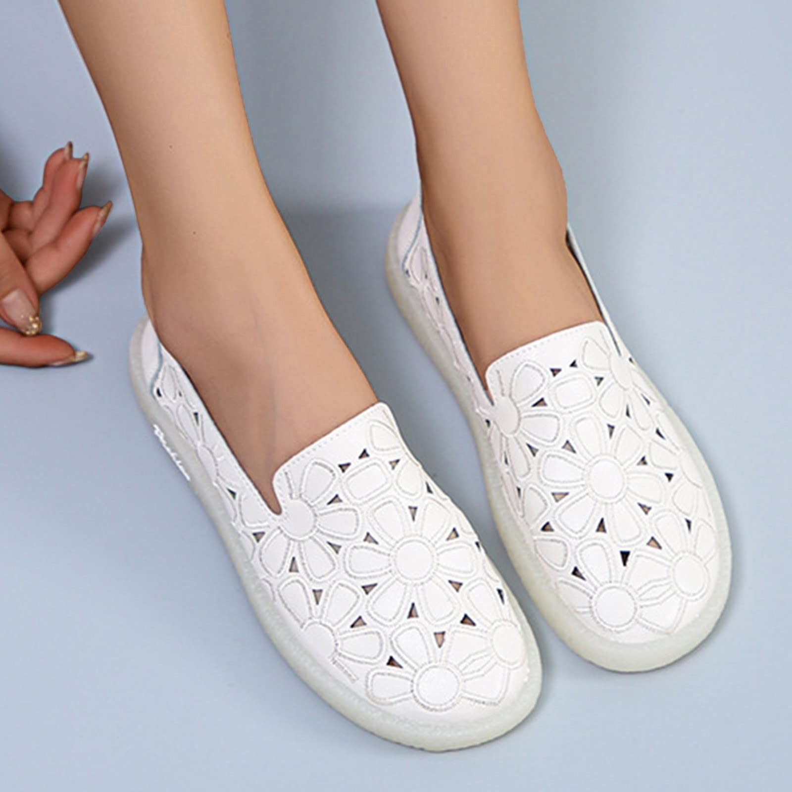 FASDNENDYS Shallow Mouth Hollow Breathable Soft Casual Comfortable Summer Women's Soled Spring and Flat Shoes Women Casual Summer Beige