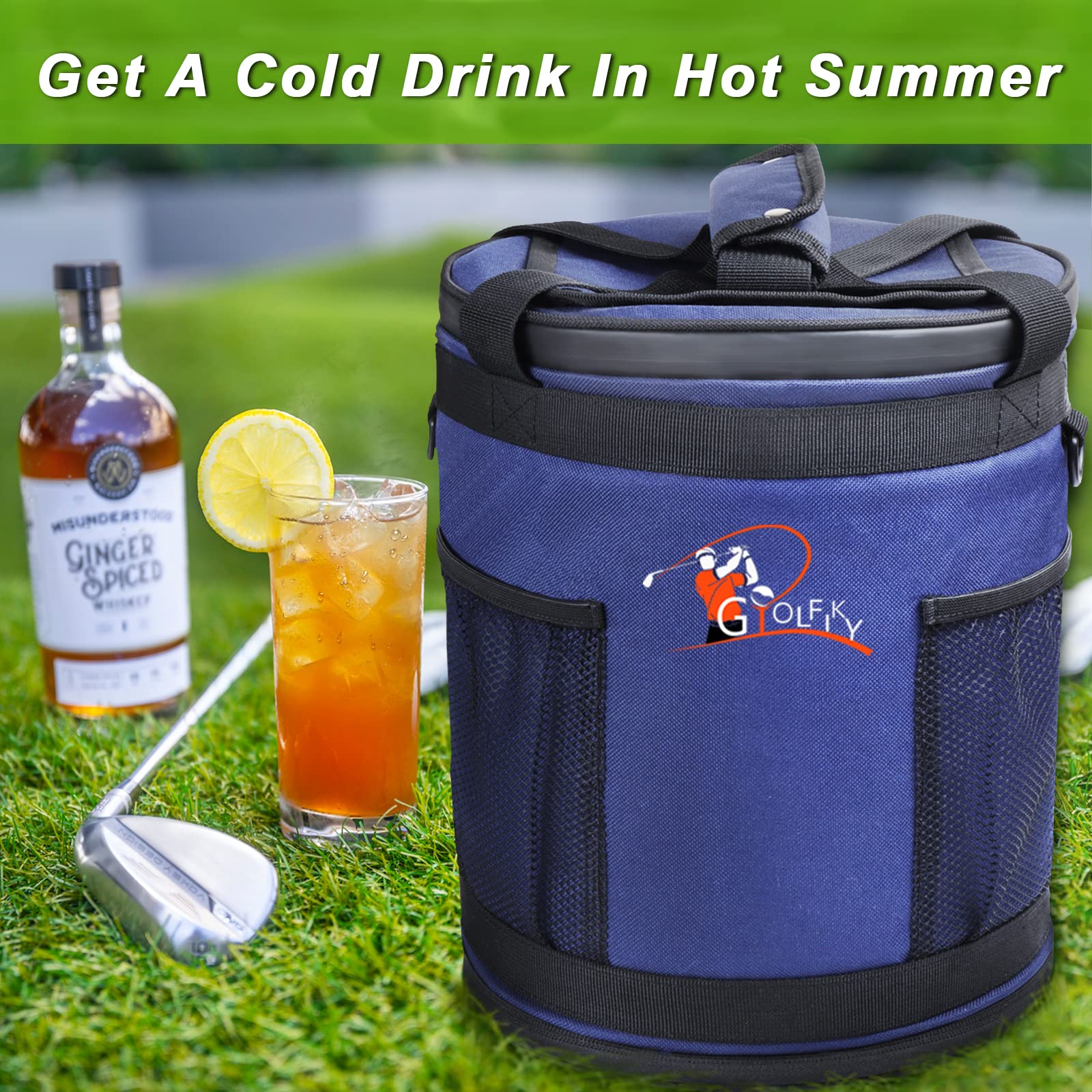 GOOLFIKY Golf Cooler Bag Golf Cart Cooler, Leakproof Insulated Soft Cooler Large Collapsible Cooler Bag, Personal Travel Cooler Golf Push Cart Accessories (Blue)