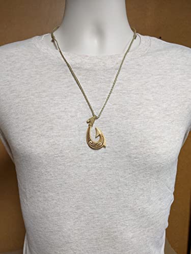 Earthbound Pacific Hand Carved Solid Aged Bone Medium Stylized Hawaiian Fish Necklace Hook