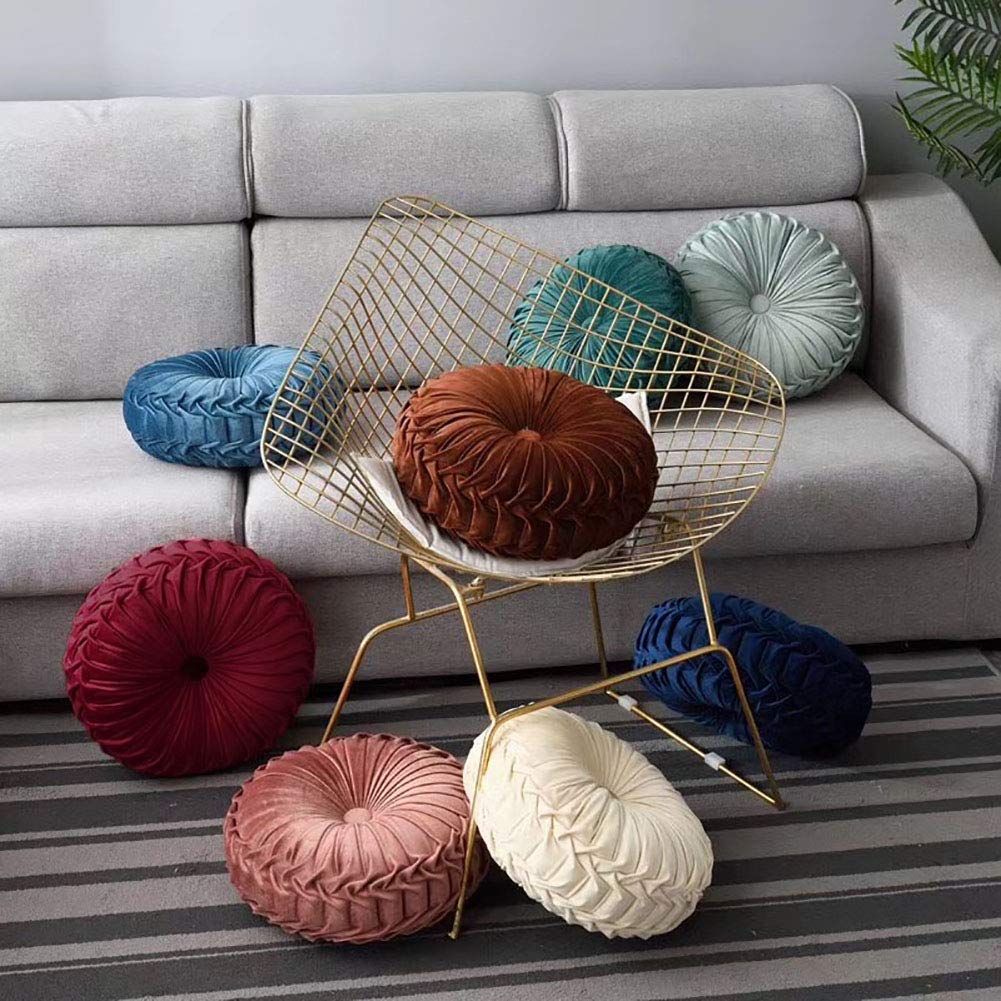 Elero Round Throw Pillow Velvet Home Decoration Pleated Round Pillow Cushion for Couch Chair Bed Car Beige