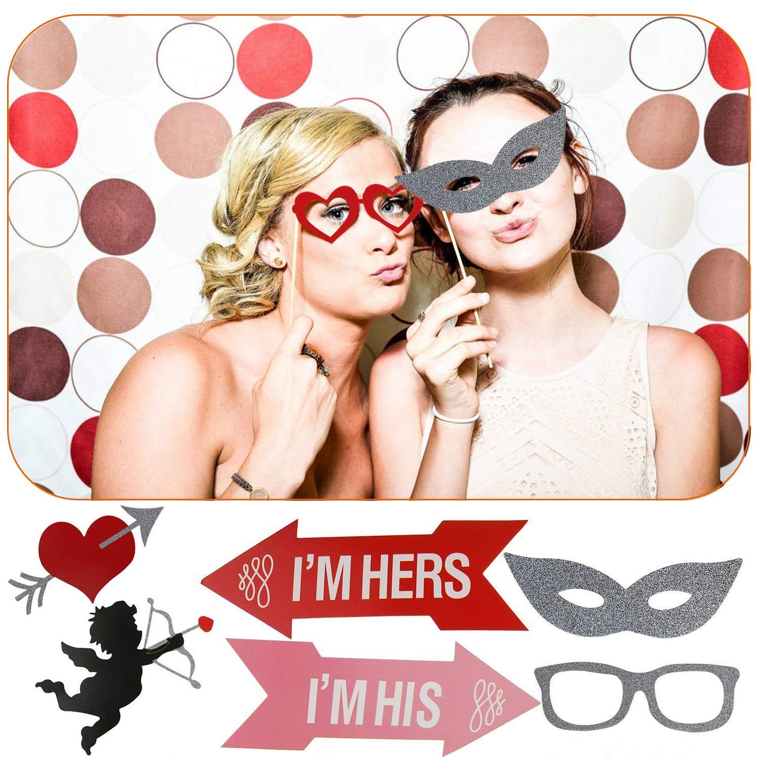Valentine's Day Photo Booth Props Mustache on Stick Heart Angel with Sticks for Valentine's Day Wedding Bridal Party Supplies