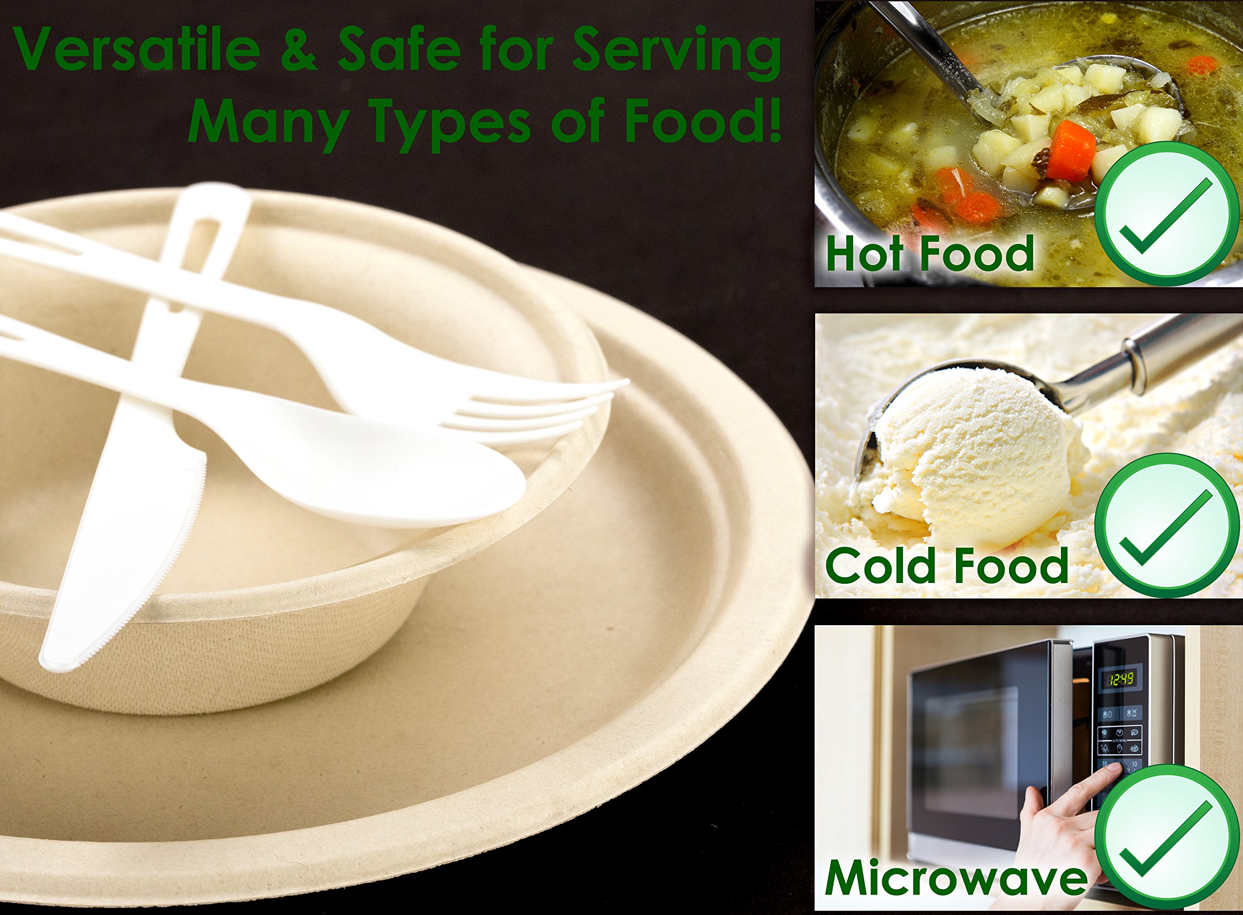 Durable Biodegradable Leak-Proof Disposable Bowls 50 Pk. Sturdy Plant-Based Gluten-Free Compostable Wheatstraw Fiber Container, Eco-Friendly Microwavable and Safe for Hot Cold or Pet Foods.