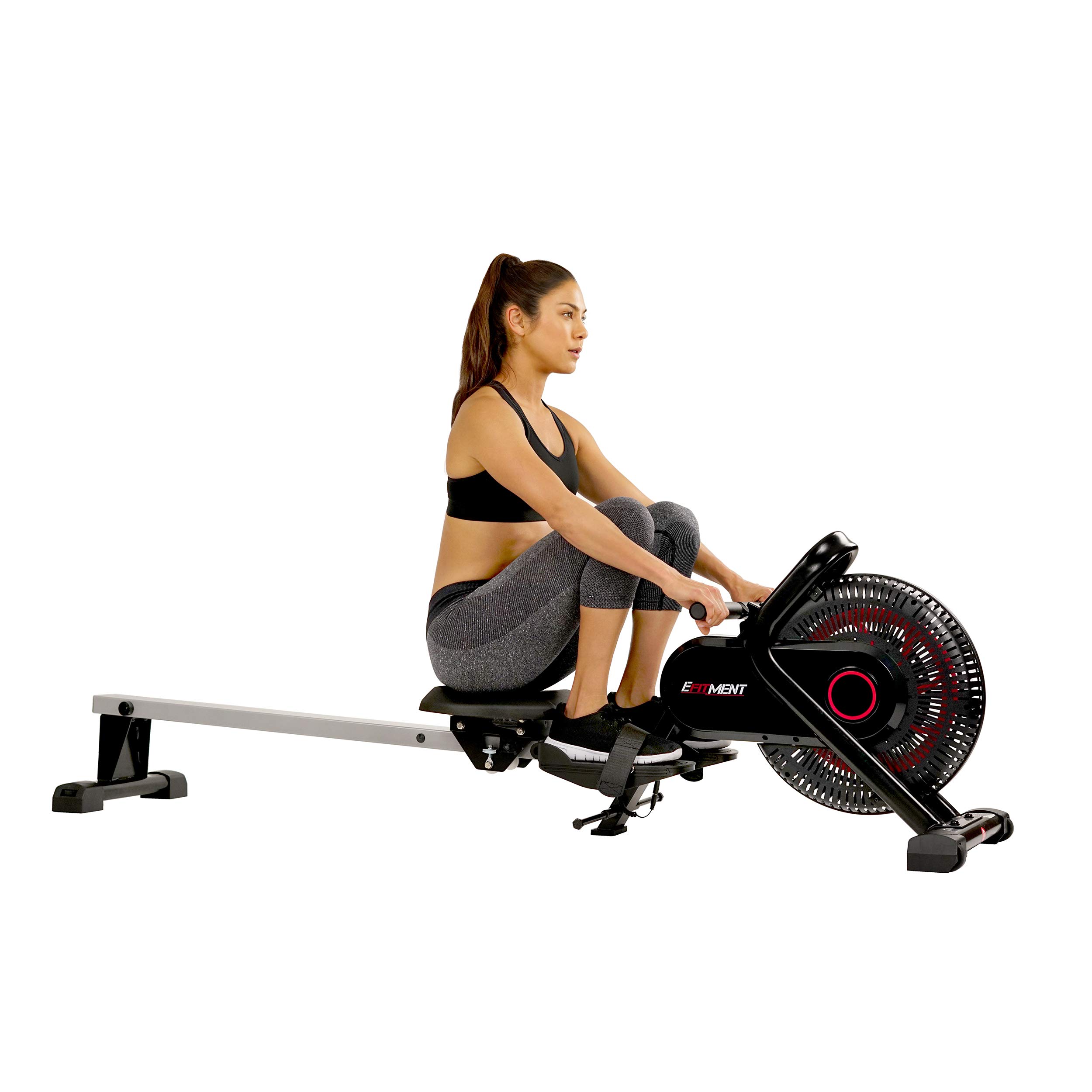 EFITMENT Aero Air Fan Rowing Machine Rower w/LCD Monitor, 245 LB Weight Capacity, 51 Inch Rail Length - RW036
