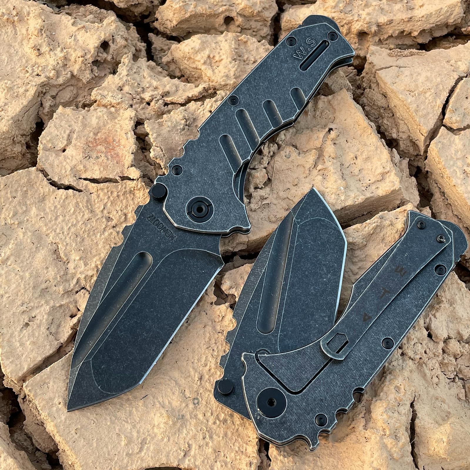 NEWOOTZ AUS-8 Blade Stone Wash Steel Handle Outdoor Camping Pocket Folding Knife EDC Portable Climbing Sharp