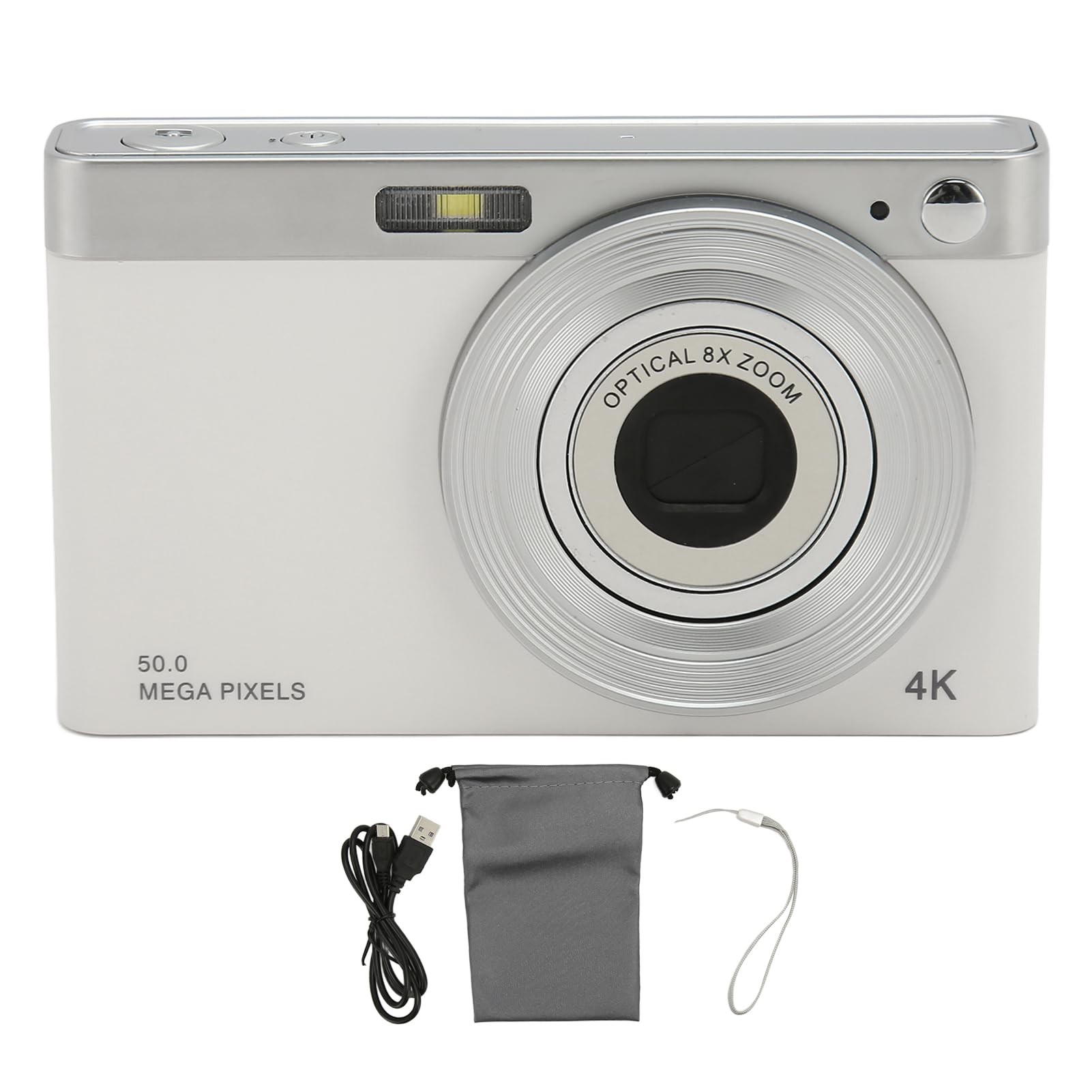 Digital Camera, 2.88 Inches IPS 4K Video Output 16X Zoom Digital Zoom Camera 50 MP for Travel (White)