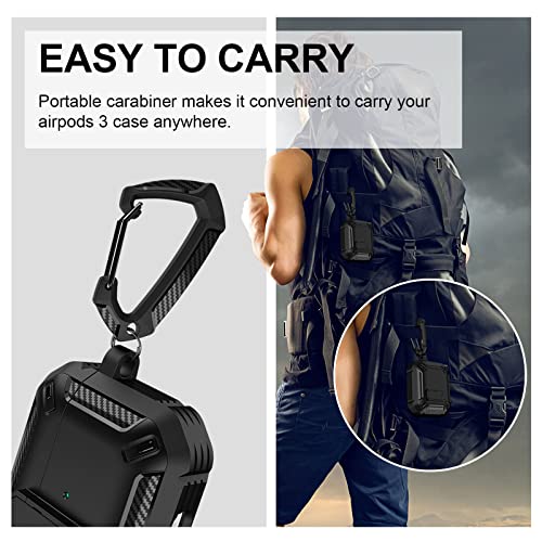 OETKER Compatible AirPods 3 Case Cover, Secure Lock Clip Full-Body Rugged Airpods 3rd Generation Shockproof Case Hard Shell for Men Women with Keychain for Airpod Gen 3 Charging Case 2021,Black