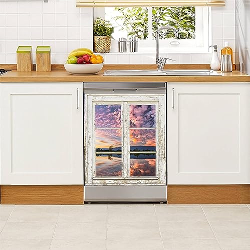 Dishwasher Magnet Cover Dramatic Pink Clouds Reflection Magnetic Refrigerator Stickers Decorative Appliance Cover Fridge Panels Metal Door Garage 23x26in