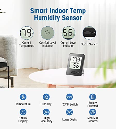 Indoor Hygrometer Thermometer, Room Thermometer with Large LCD Display, Temperature Humidity Sensor with Comfort Indicator, Humidity Monitor for Home Office