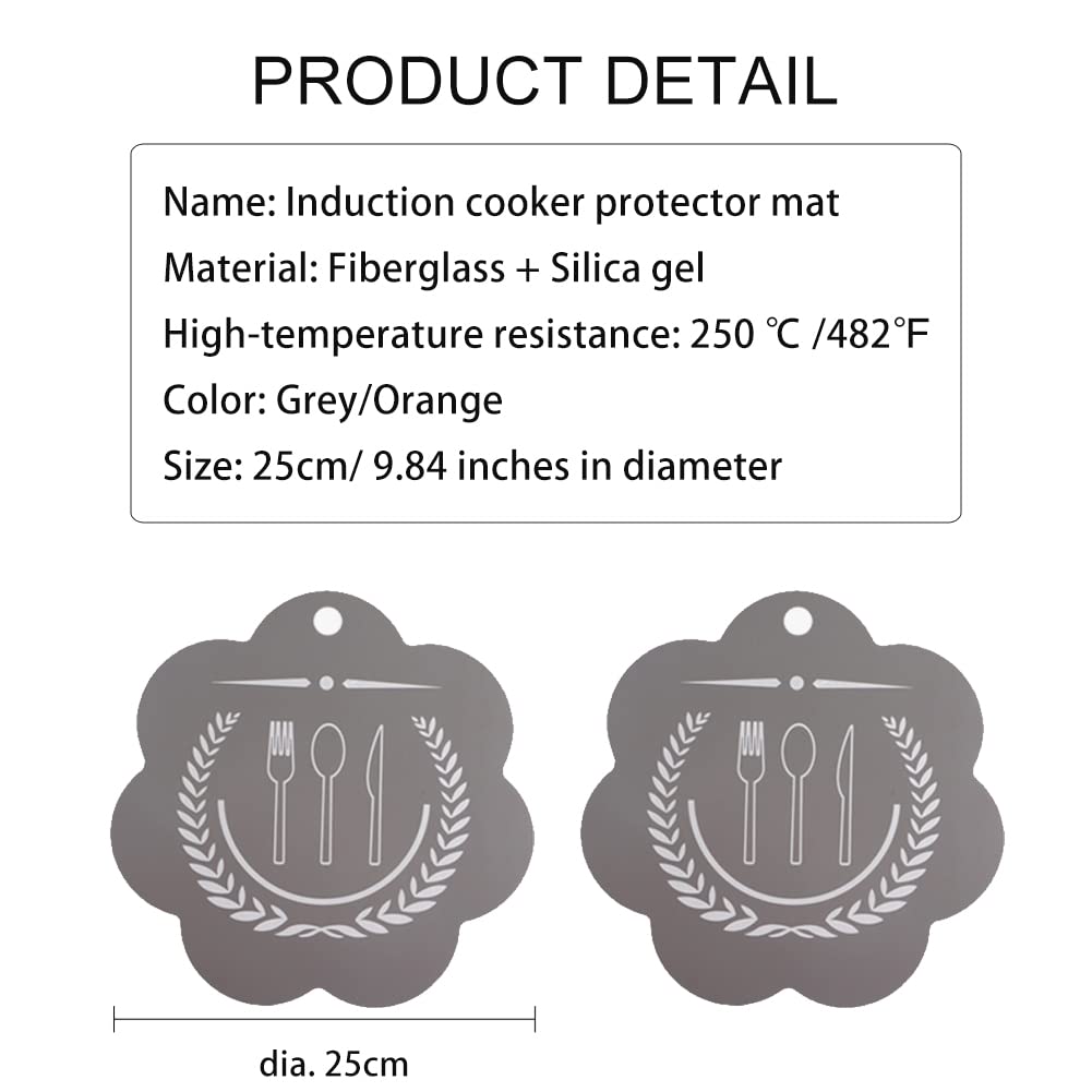 Induction Cooktop Protector Mat While Cooking 2 pcs Non Slip Pad Guard from Pollution Induction Cooker Protection Mat 10inches Flower Shape Grey Color Silicone Scratch Protector
