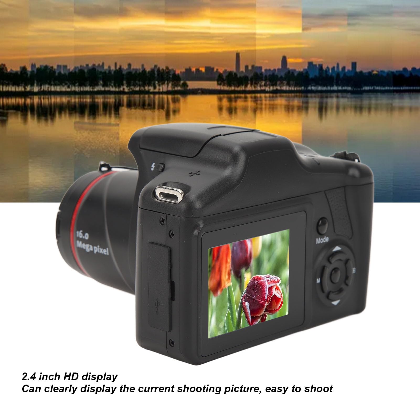 Digital Camera, Anti Shake 16MP Travel Camera Autofocus 2.4 Inches 16 X Digital Zoom for Travel