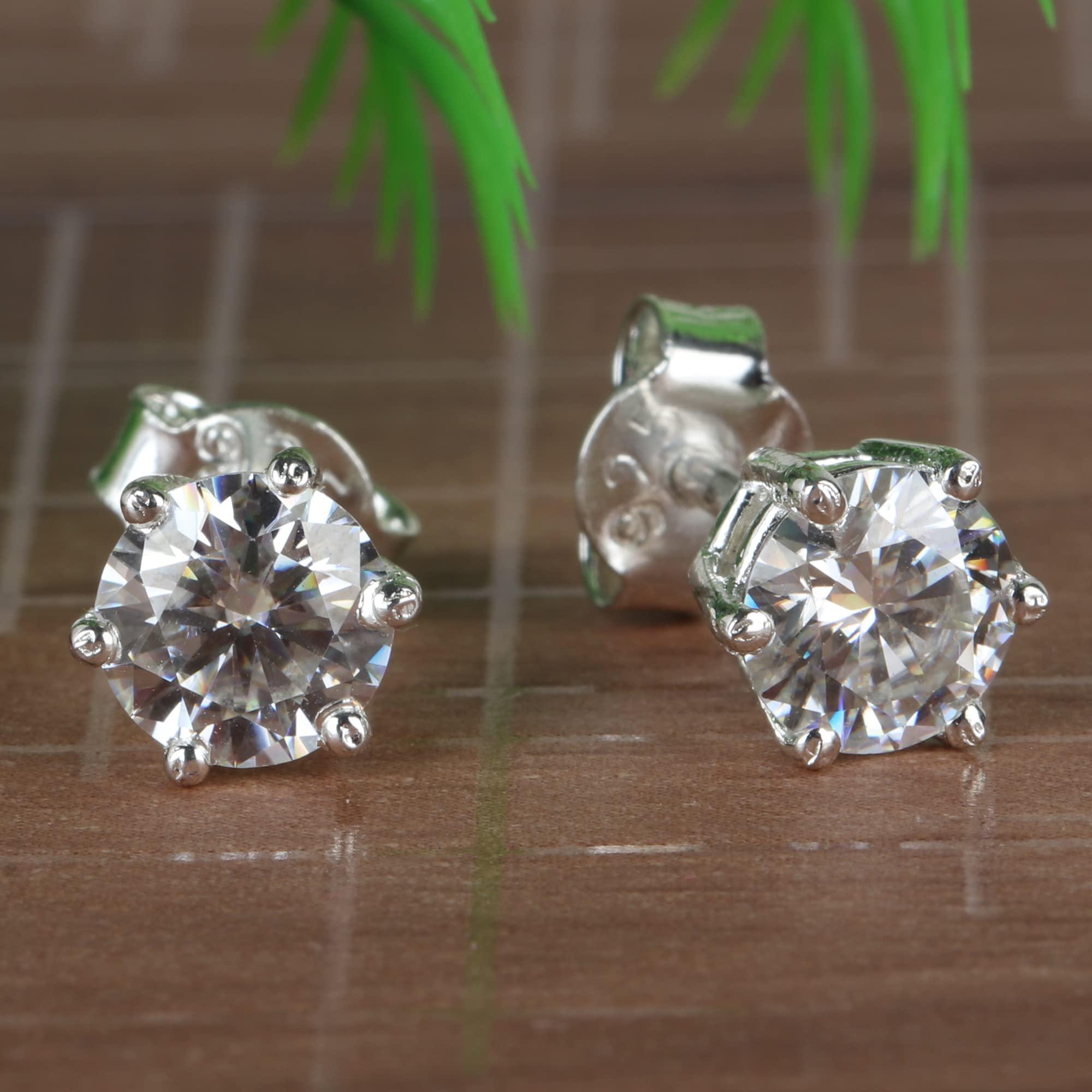 GEMHUB Diamond Stud Earrings, Brilliant Round Cut Diamond Earrings 14k White Gold 1.87 Gram Small Stud Earrings