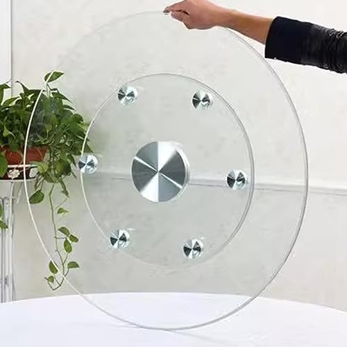 DOUKI 40" Glass Lazy Susan Turntable For Dining Table Rotating Serving Plate, Large Tabletop Rotating Tray With Anti-Tilt Auxiliary Wheels (Color : Clear, Size : 28inch(70cm))