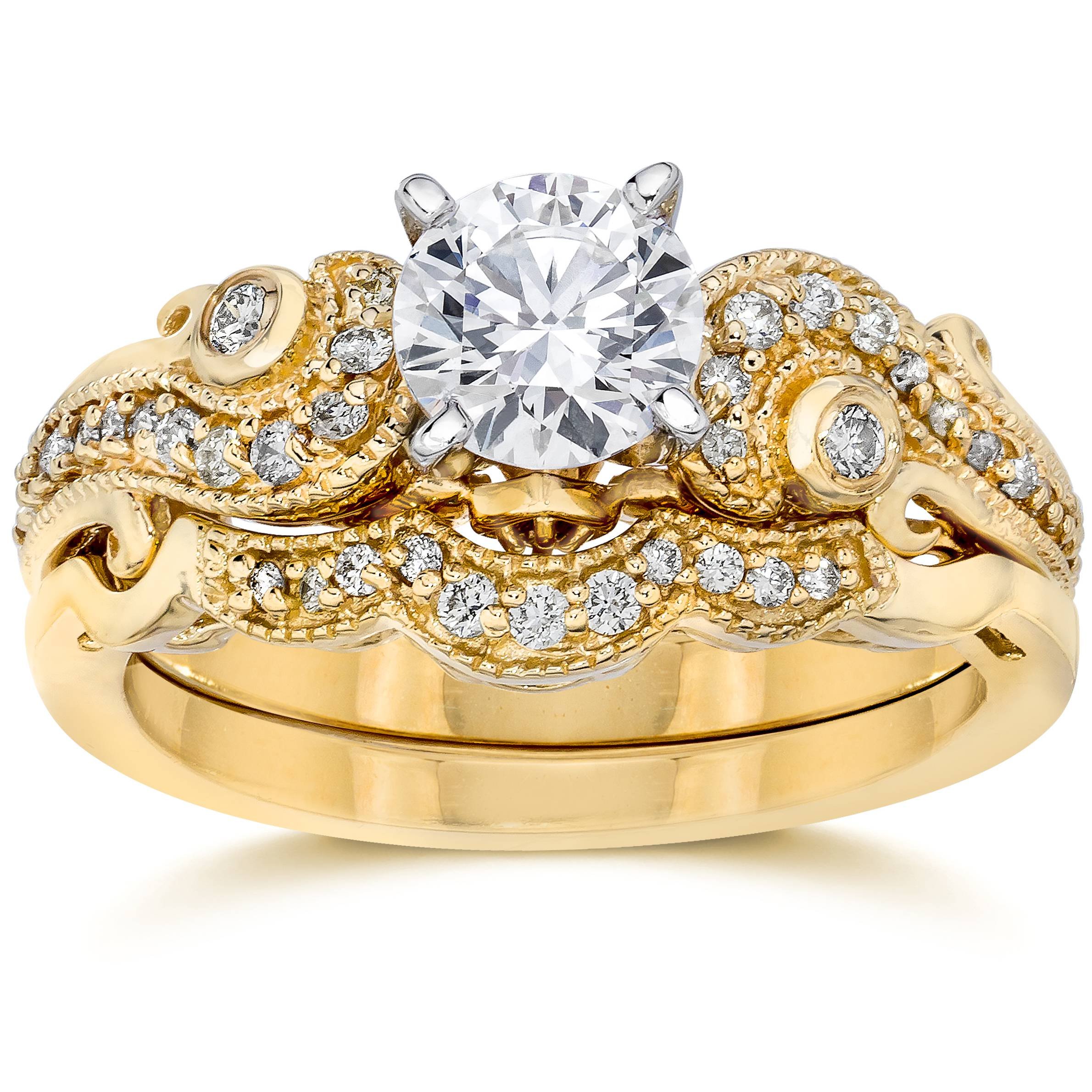 Emery 3/4Ct Vintage Diamond Engagement Wedding Ring Set 14K Yellow Gold - Size 8.5