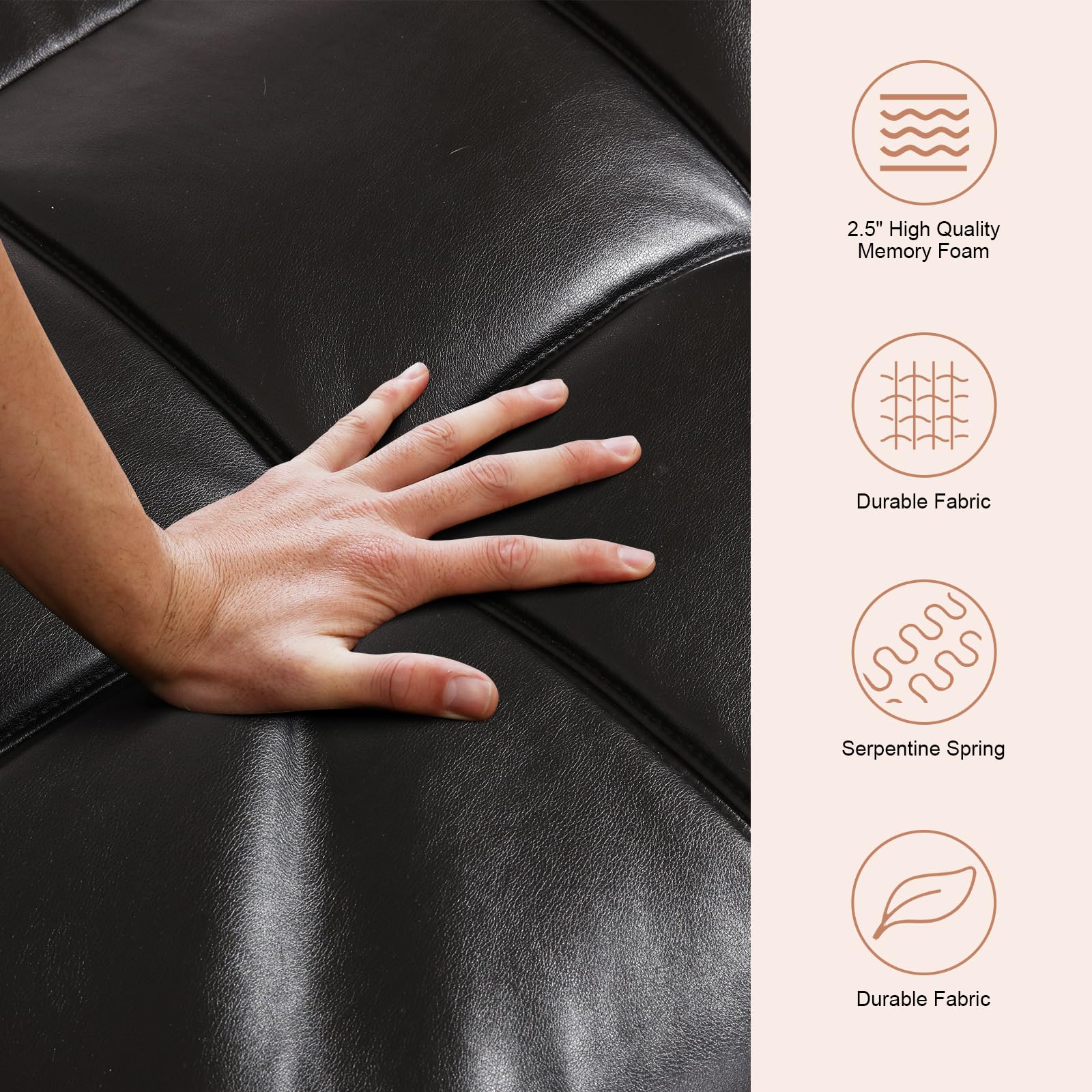 MUUEGM Futon Sofa Bed, Futon Bed Couch, Convertible Sofa Bed, Memory Foam Futon Sofa for Compact Living Room, Small Space, Apartment, Office,Brown Faux Leather