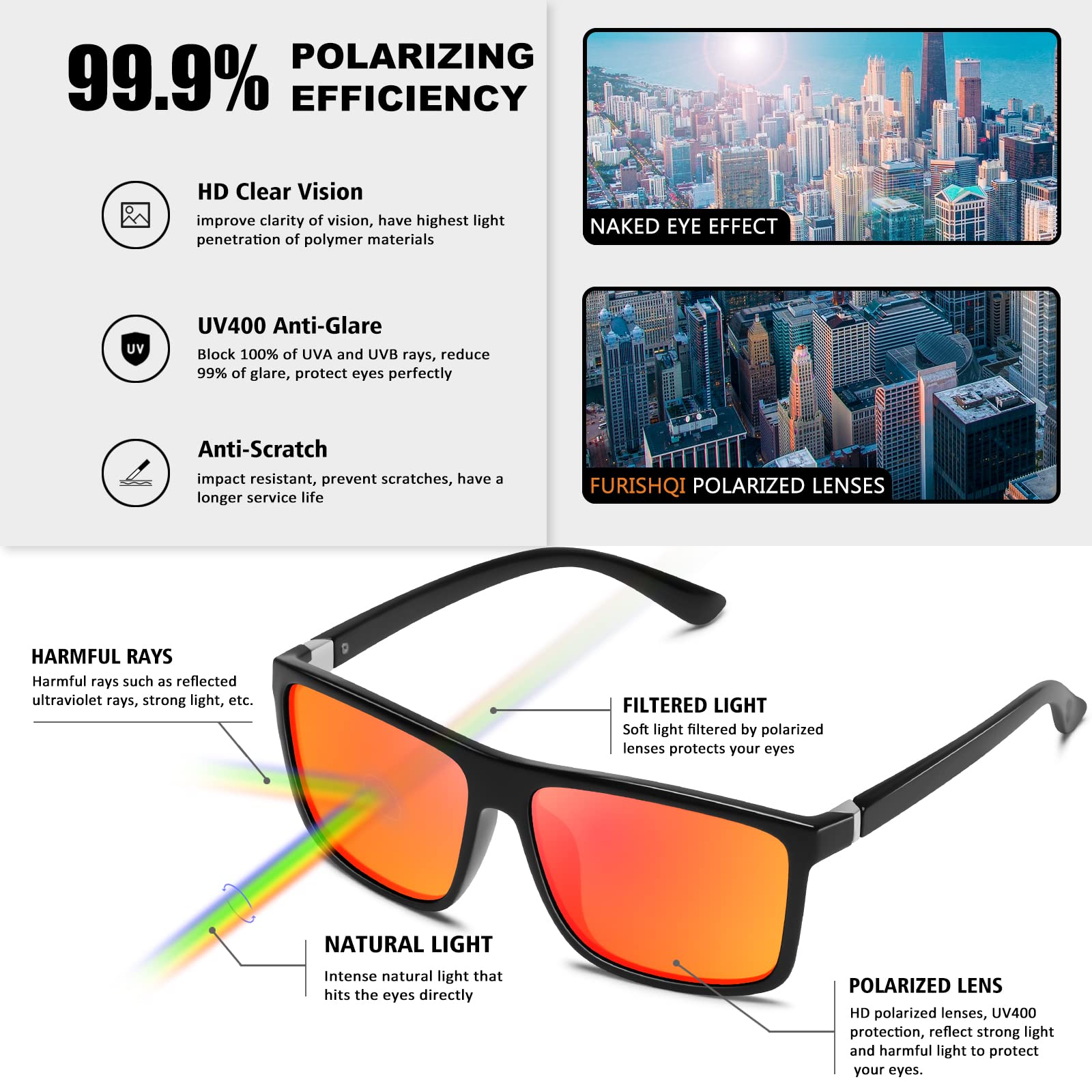 FURISHQI 3 PACK Square Polarized Sunglasses for Men Vintage Style Driving Travel Sun Glasses 100% UV Protection Goggles