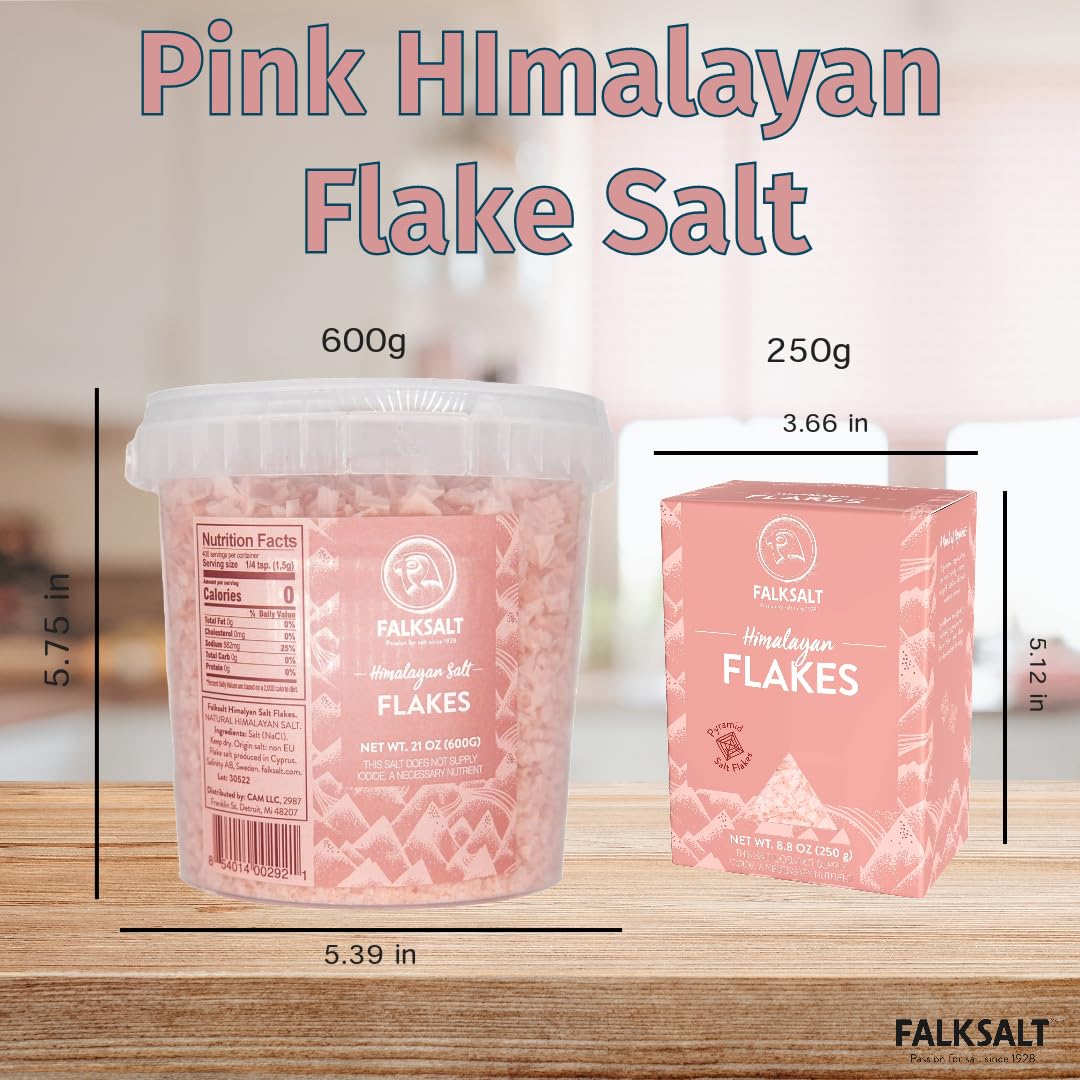 FALKSALT | Pink Himalayan Flake Salt 8.8oz. | Gourmet Finishing Salt Flakes | Handcrafted, Kosher and All Natural Gourmet Salt