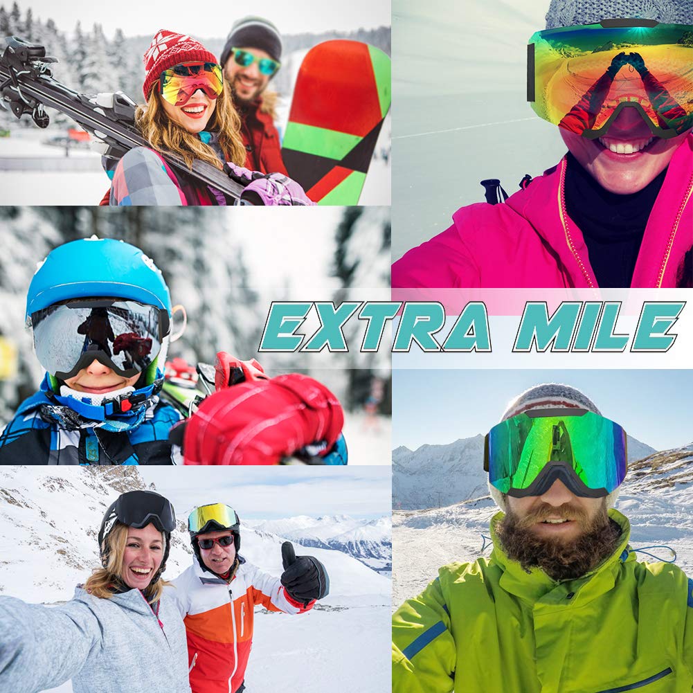 Extra Mile Ski Goggles, Multiple Reflection Spliced Lens Anti-fog and UV400 Protection Snowboard Snowmobile Goggles (Silver-cx)
