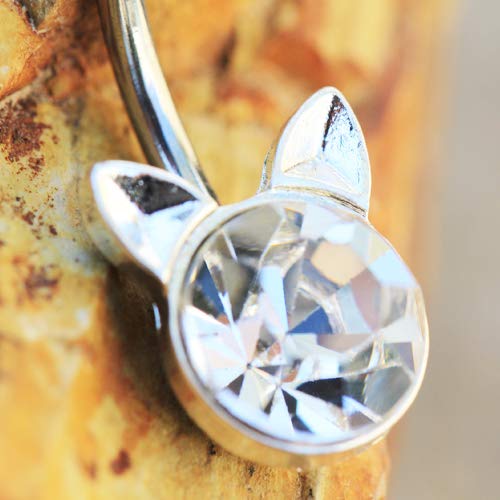 Dynamique 316L Surgical Steel Crystal Cat Belly Button Ring (Sold Per Piece)