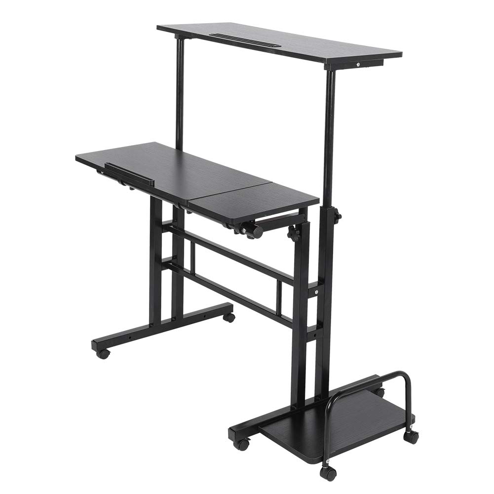 Ejoyous Height Adjustable Standing Desk, Mobile Computer Cart Sit-to-Stand up Laptop Table Workstation with Lockable Rolling Wheels for Home Office Small Places