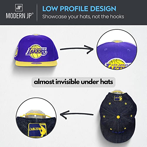 Modern JP Adhesive Hat Hooks (16-Pack) - Hat Rack for Baseball Caps, Minimalist Hat Display, Strong Hold Hangers for Wall - U.S. Patent Pending, Clear