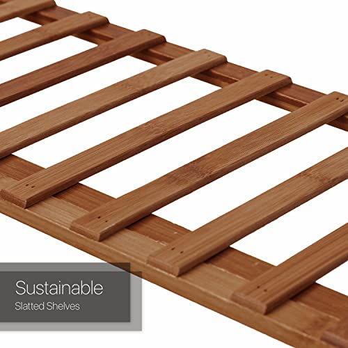 MoNiBloom Folding Shoe Stand, Bamboo Stackable Shoes Shelf Storage Organize for 21-25 Pairs Installation-Free for Entryway, Hallway Bedroom, Brown