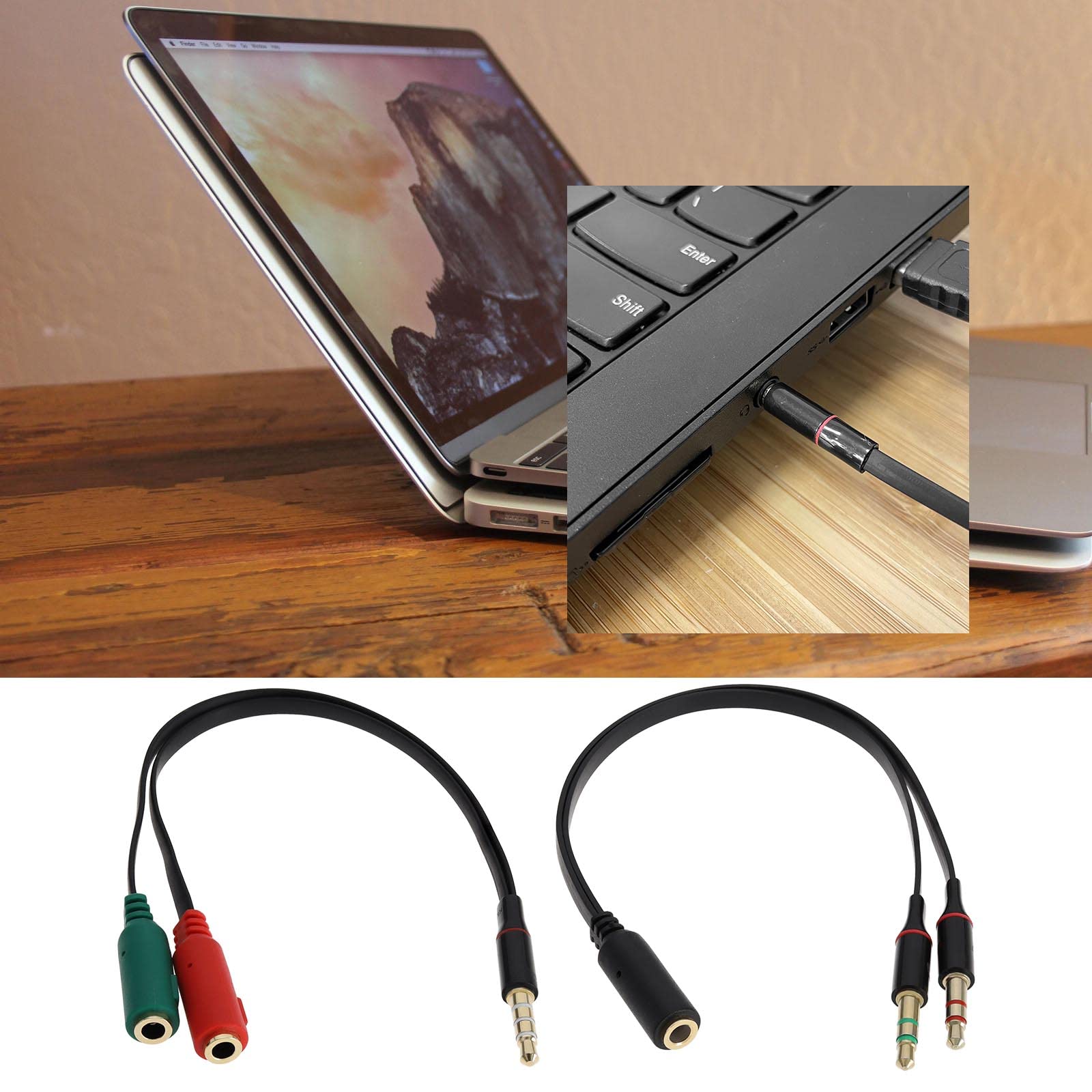 ECSiNG 4PCS Headphone Mic Splitter 3.5mm Jack Audio Mic Adapter Headset Mic Audio Y Splitter Cable for Tablet Computer Headphone Gold-Plated 20cm Black
