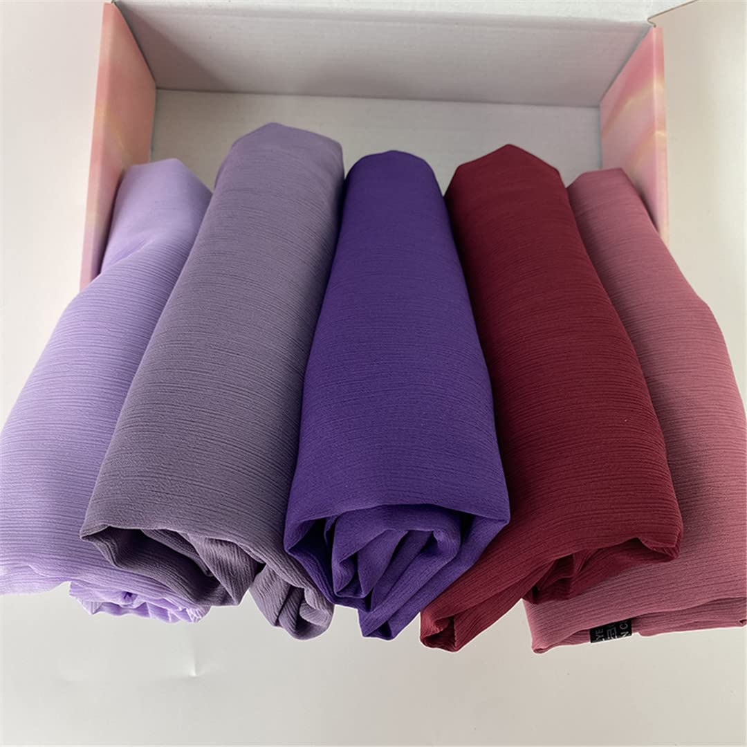 Hcclijo 5Pcs/Box Muslim Plain Crepe Hijab Heavy Chiffon Scarf Soft Shawls Crinkle Wraps Band Customize Box Foulard 23020175CX6