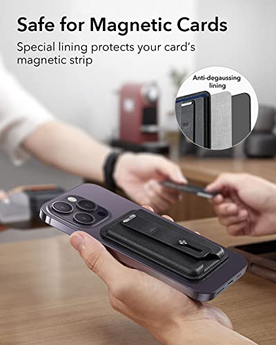 ESR Magnetic Wallet, Compatible with MagSafe Wallet, 3-Card Holder, Vegan Leather, for Secure-Grip Finger Loop, for iPhone 15/14/13/12 Series, Not for 13/12 Mini, Black