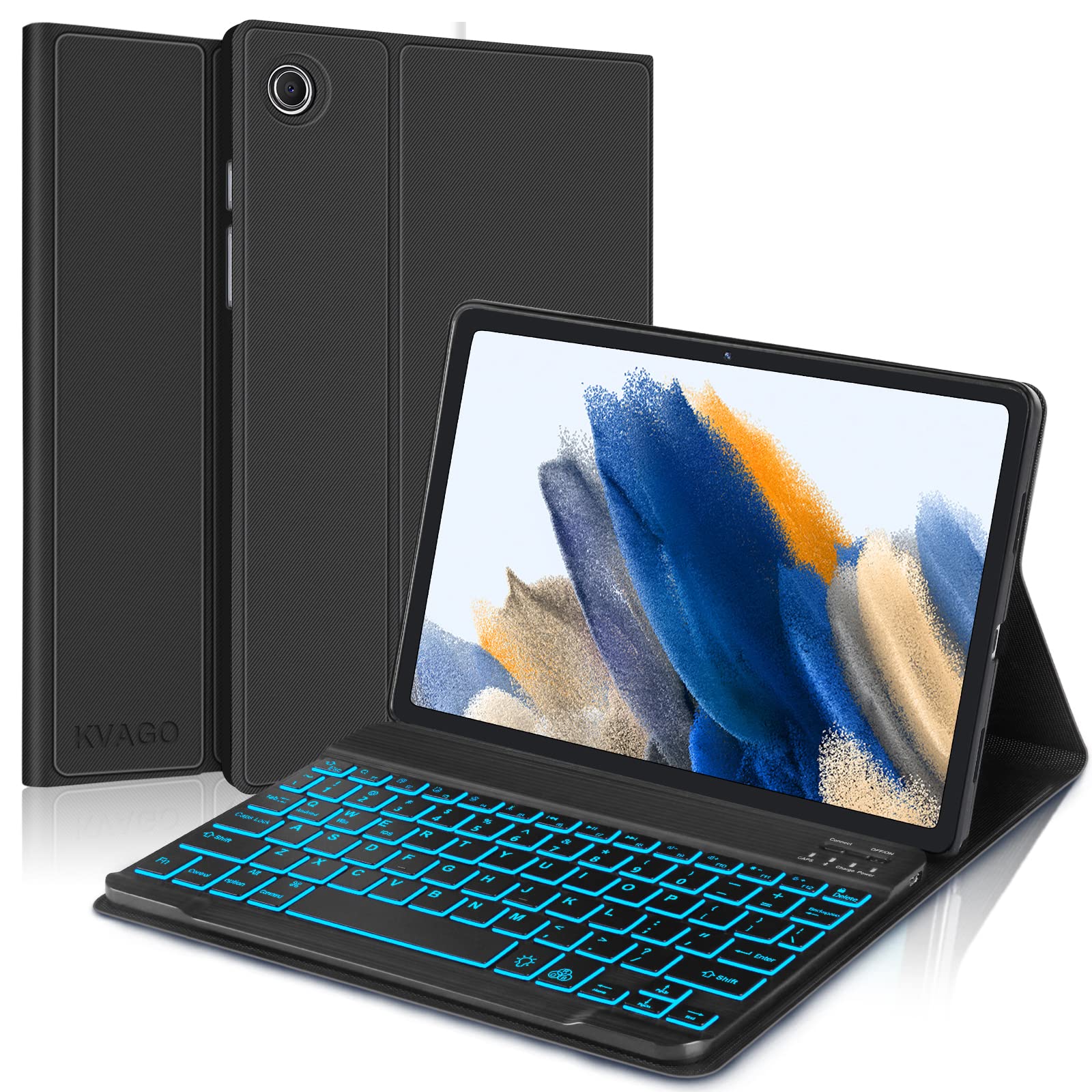KVAGO Backlit Keyboard Case for Samsung Galaxy Tab A8 10.5 2022-7 Colors Backlight - Smart Folio Case with Detachable Wireless Keyboard for Galaxy Tab A8 10.5" SM-X200/X205/X207, Black