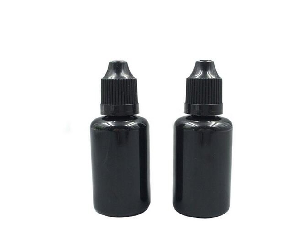UPSTORE 30ml/1oz Black Plastic Refillable Empty Dropping Refueling Bottles Eye Liquid Squeezable Dropper Vials Sample Packing Storage Holder Container with Safety Screw Cap And Removable Plug (50PCS)