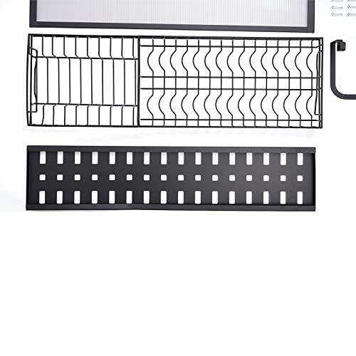 LOYALHEARTDY Over Sink Dish Drying Rack with Cover, 2 Tier Large Storage Kitchen Sink Organize Stand Shelf Space Saver Metal Dish Drying Rack for Kitchen Counter, 33.5"