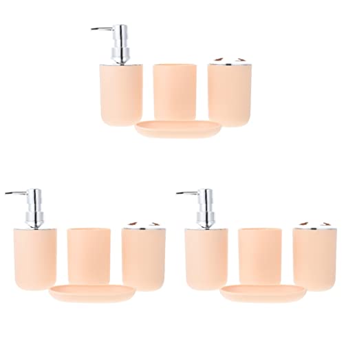 FRCOLOR 3 Sets Bathroom Set Bathroom Accessories Set Toothbrush Holder Plastic Soap Dispenser Black Trim Hand Wash Dispenser Apothecary Storage Jar Toothbrush Cup Personal Washing Cup Cans