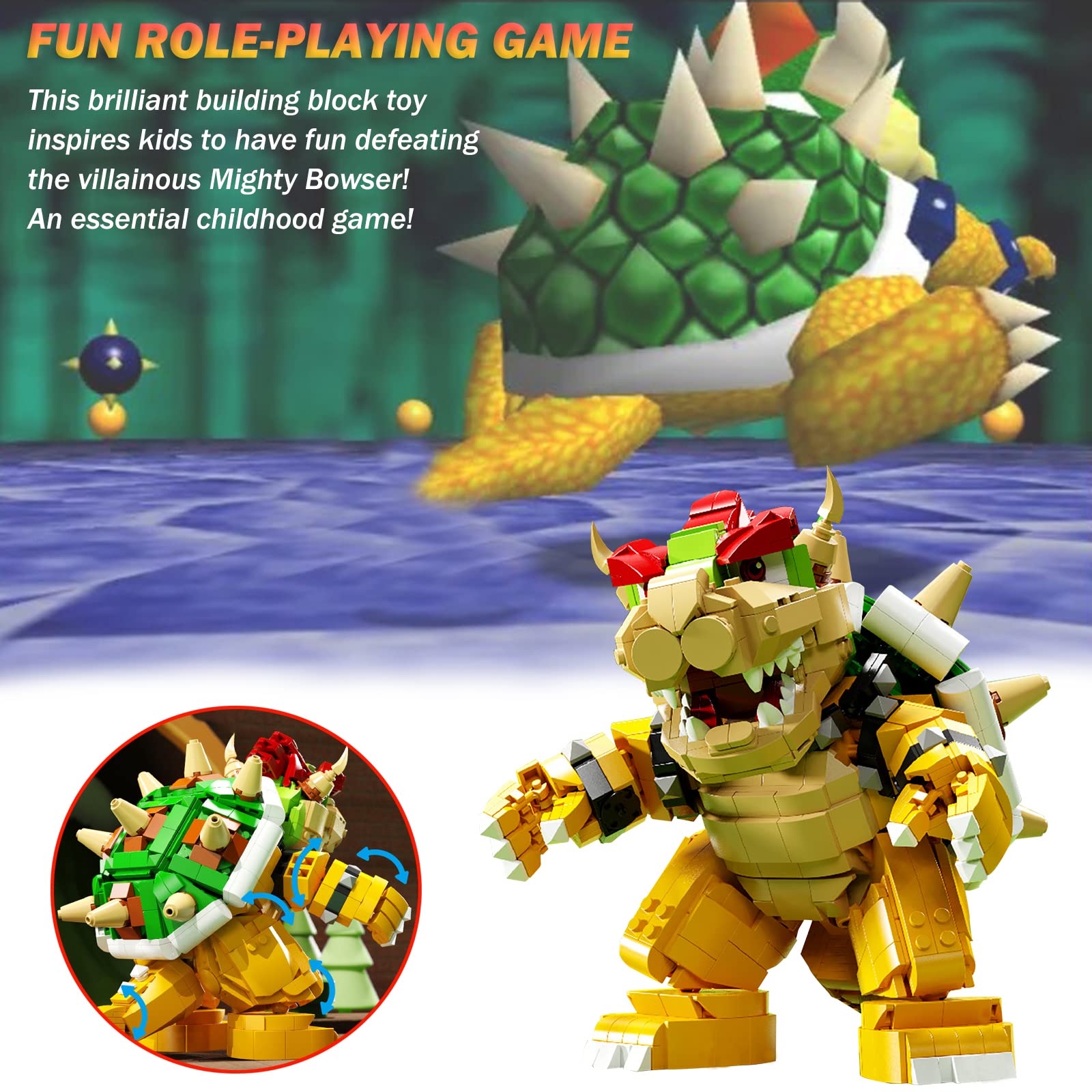 MOCREAR Super The Mighty Bowser Building Toy Set,Collectible Gift for Adult Fans (1342Pieces),3D Creative Bricks Stacking Blocks, Mighty Bowser Stacking Blocks Collectible Gift (Bowser)
