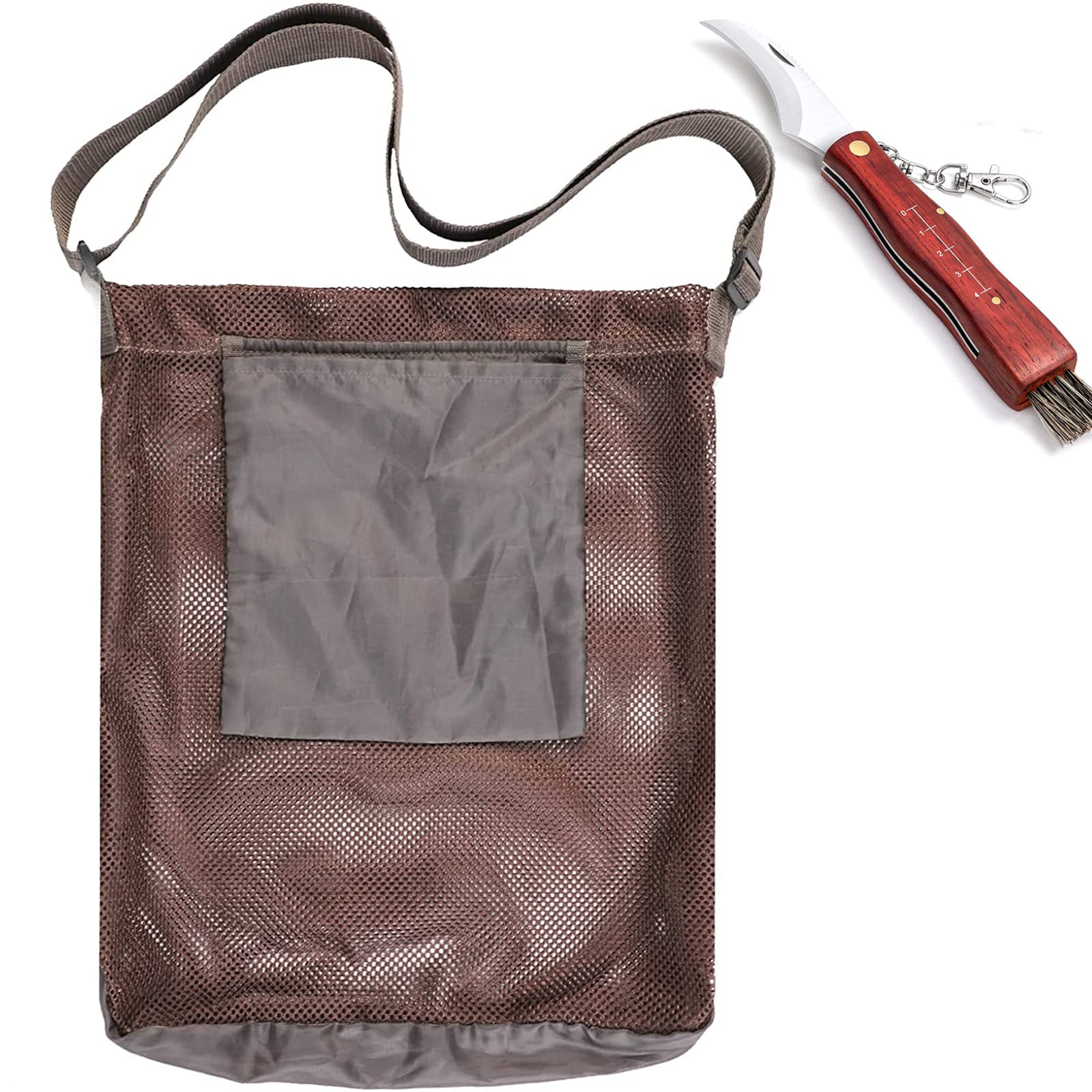 Foxyoo Mushroom Foraging Kit with Mushroom Foraging Bag and Mushroom Knife with Brush, for Mushroom Foraging Lovers - foraging, collecting, and Harvest Mushrooms, A Unique Mushroom Gift - Brown