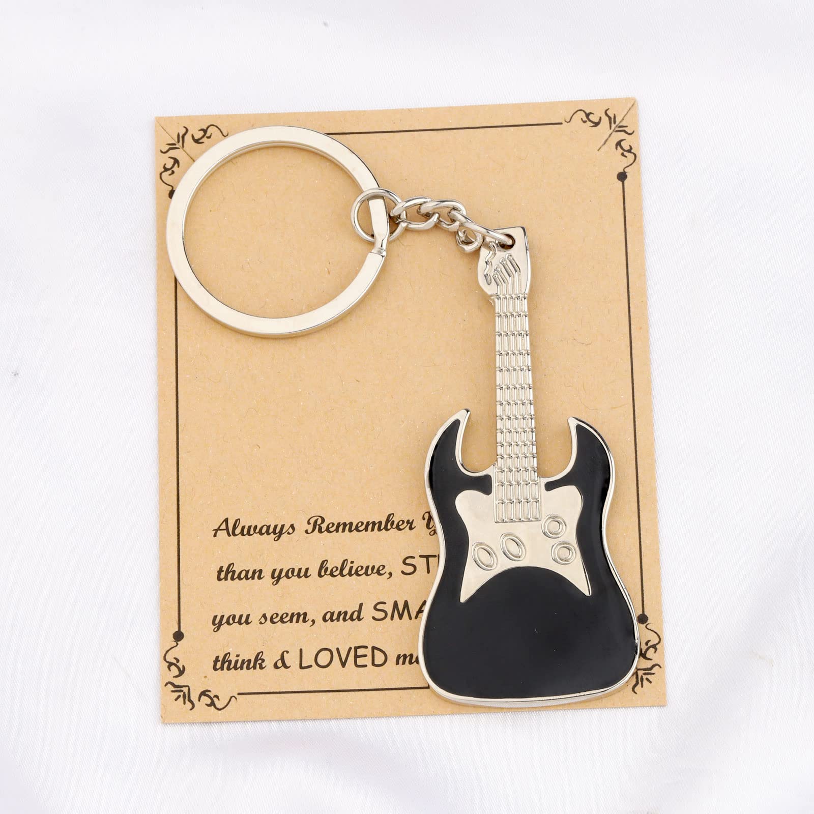 FUSTMW Electric Guitar Keychain Electric Guitar Players Gift Guitar Lover Gift Guitar Keyring Guitarist Gift Guitar Pendant keychain (Silver)