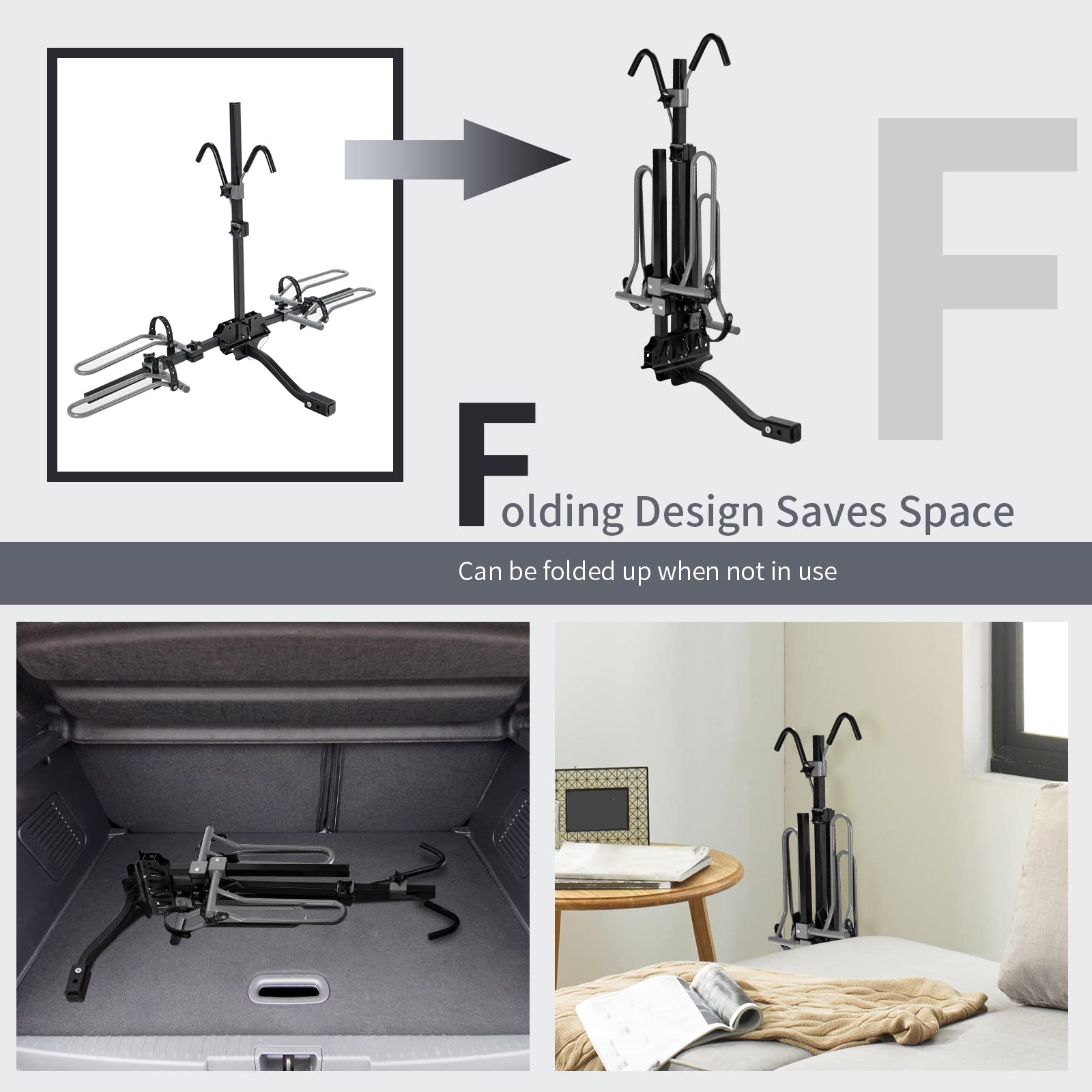 Goplus Hitch Mount Bike Rack, Folding 2-Bike Platform Style Carrier for MTB, Ebike, Road & Standard Bike, Fit 1 1/4β and 2β Hitch Receiver, 132lbs Capacity, Tray Style Bicycle Rack for Cars Trucks SUV