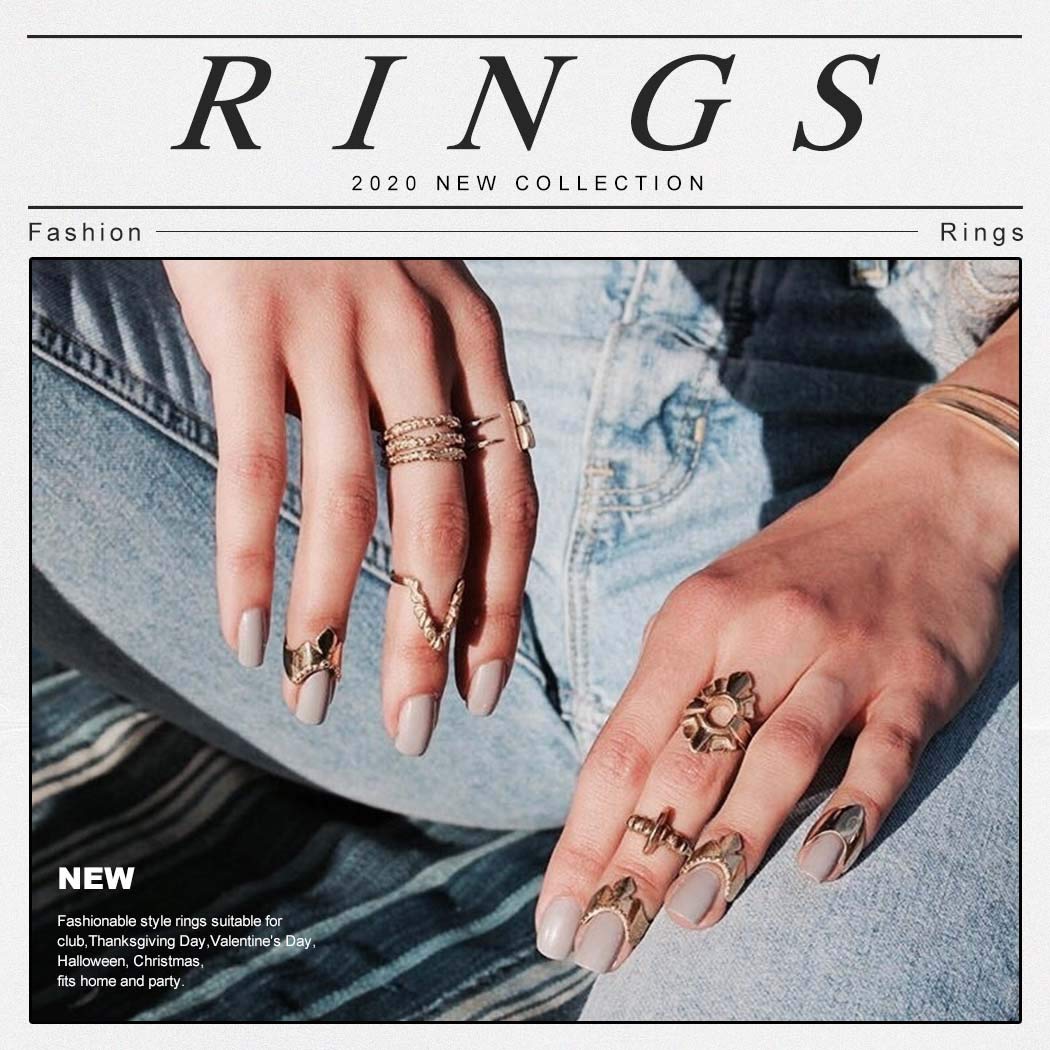 Evazen Boho Leaf Moon Knuckle Rings Vintage Silver Joint Knuckle Mid Ring Set with Crescent for Women and Girls (Set A)