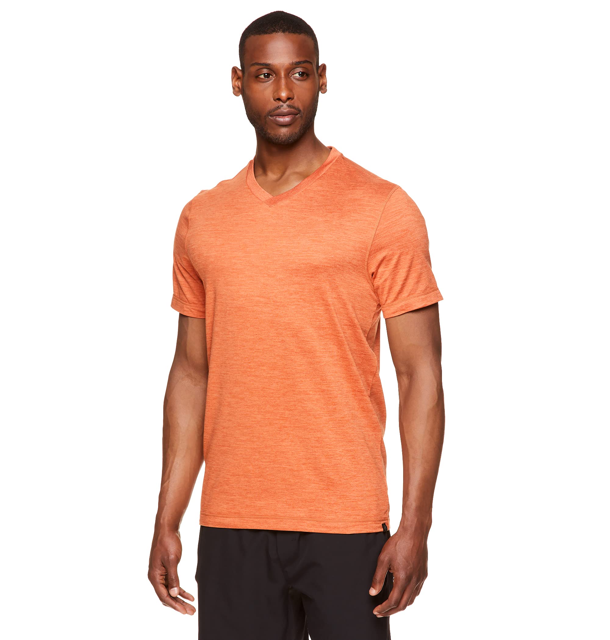 Gaiam Men's V-Neck Yoga T-Shirt - Moisture Wicking Gym Training and Workout Shirt - Everyday Autumn Leaf Heather, Medium