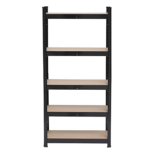 Pinikuyiro 5-Tier Utility Shelves, Metal Storage Shelves Garage Shelving Unit Adjustable Garage Storage Shelves Storage Racks Heavy Duty Shed Shelving- Black