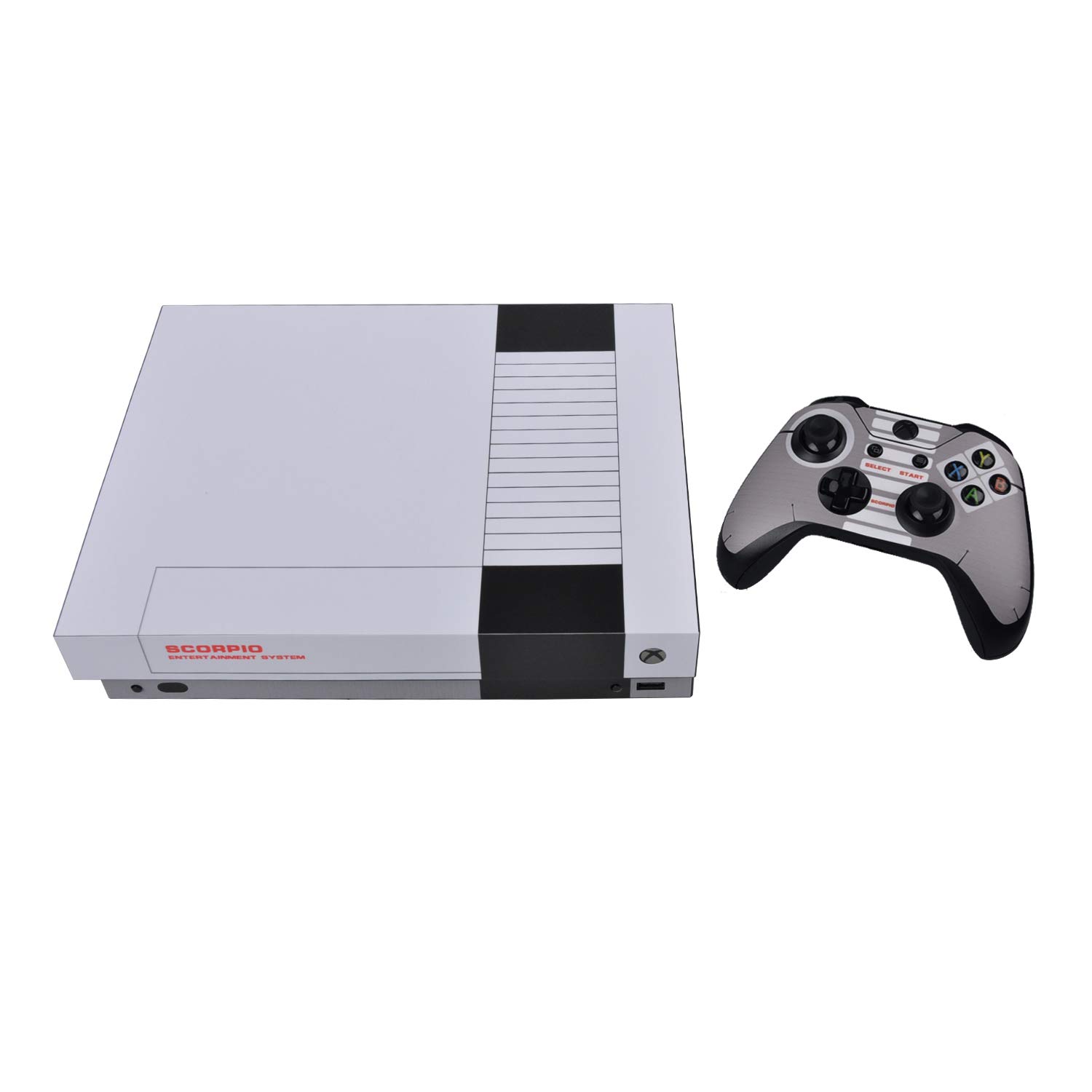 eXtremeRate 8-bit NES Skin Stickers for Xbox One X Console Controller with 2 Pcs Home Button Decals