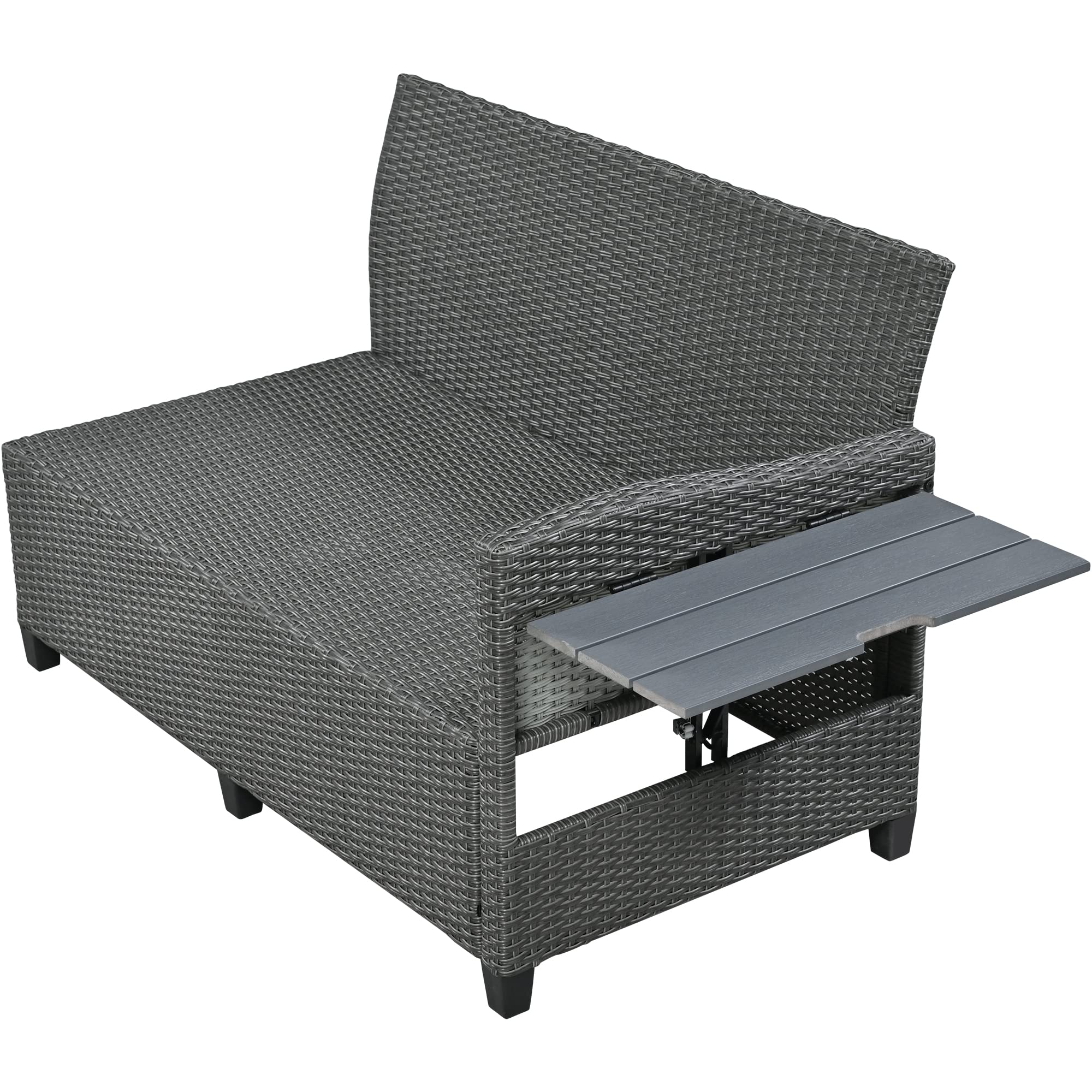 EMKK Steel Patio Furniture Set,6 Pieces Modern Outdoor Conversation Sectional with Cushion,Include 2 Loveseat,1 Single Sofa,1 Table,2 Bench, A-Dark Gray+Black