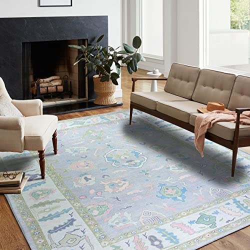 Modern Oushak Rug, Vintage Turkish Colorful Oriental Antique Inspired Area Rugs, Luxury Living Room Bedroom (Pink/Blue/Lavender, 9' x 12)